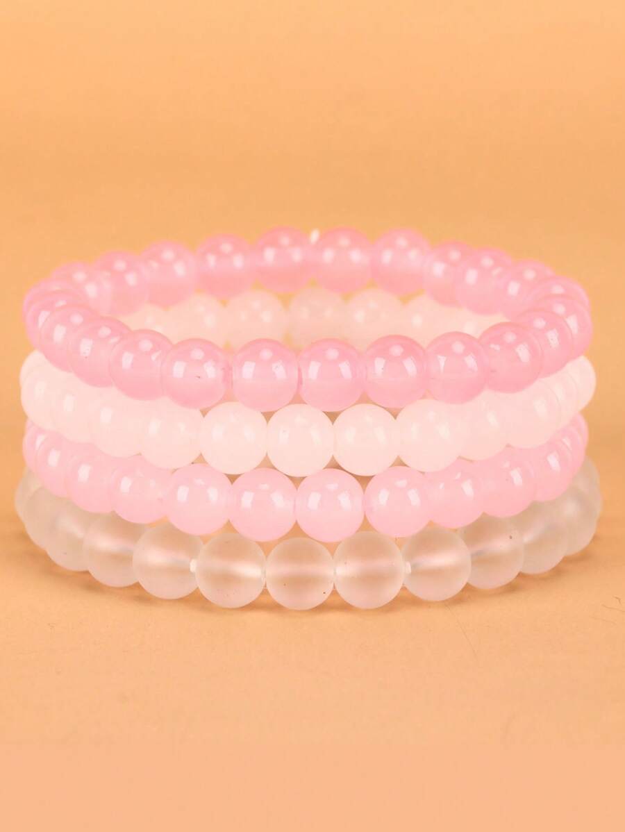 4 pcs colored beaded elastic rope healing bracelets | SHEIN UK