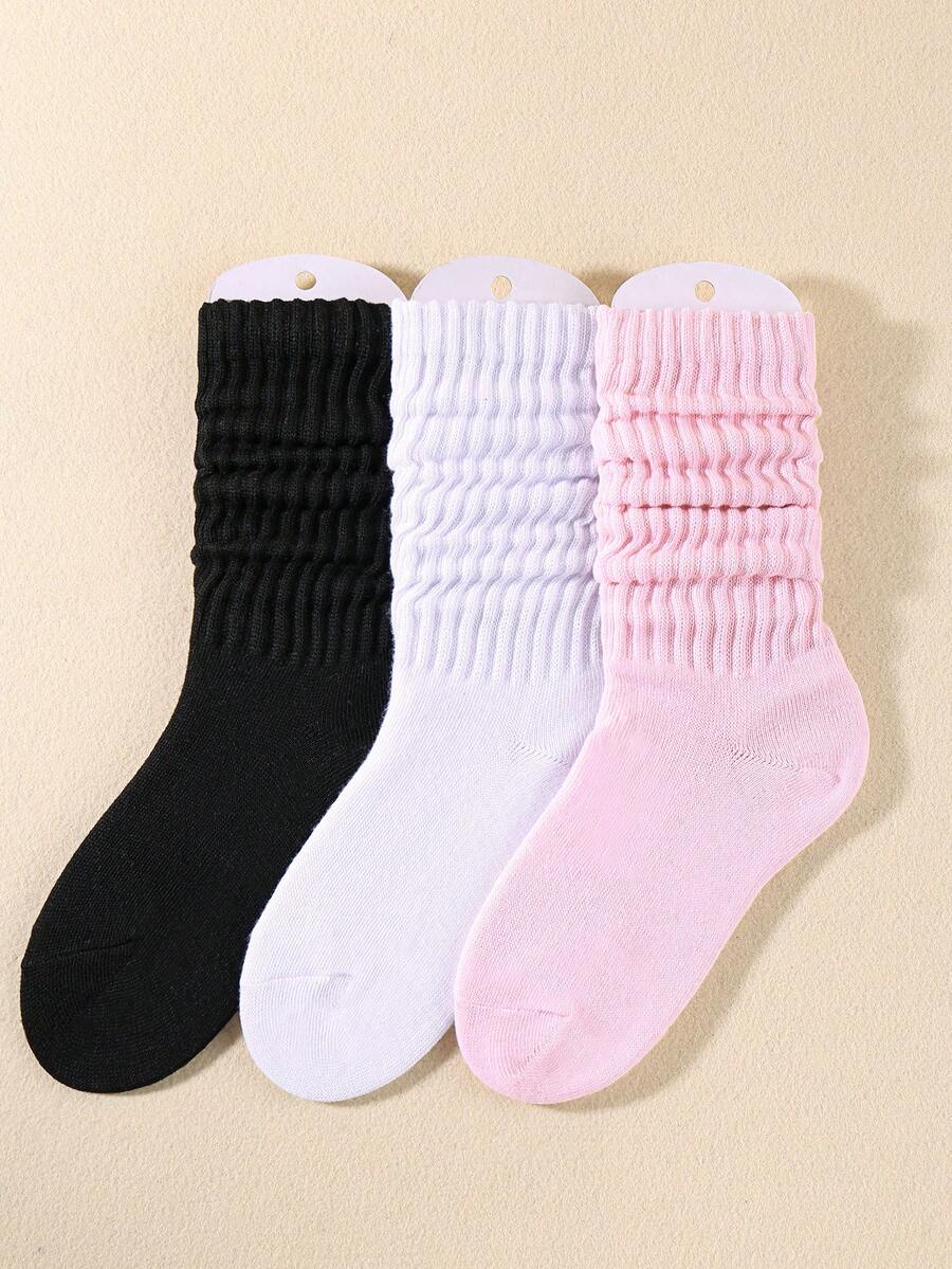 3pairs Children's Solid Color Knitted Over The Knee Socks For Winter ...
