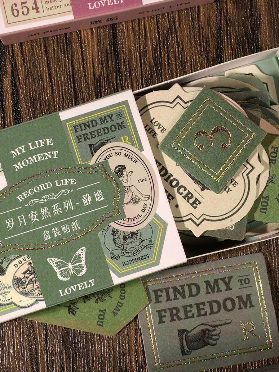40 Sheets Foil Embossed Boxed Stickers - Timeless Series, Vintage Style ...