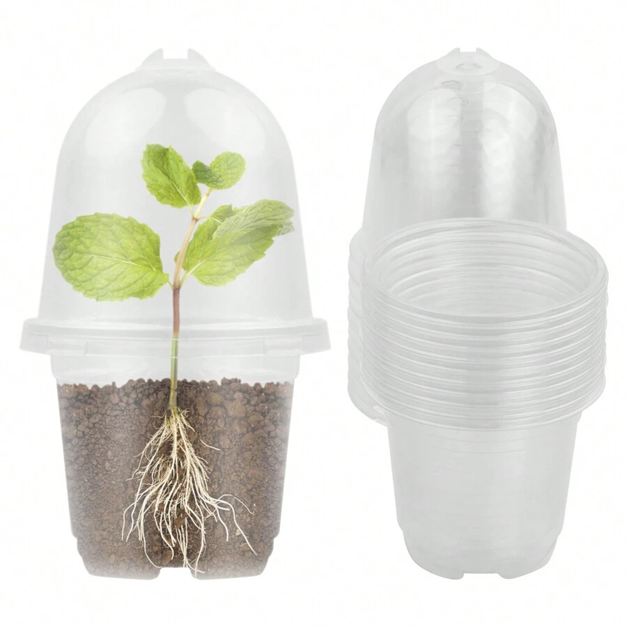Plastic Plant Pots Transparent Set, 10 Propagation Pots + 10 Moisture ...