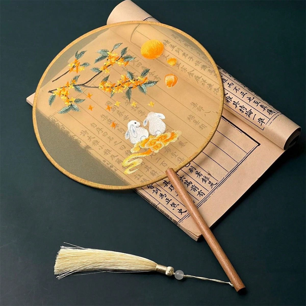 Machine Embroidery Round Chinese Fan With Double-sided Symmetrical ...