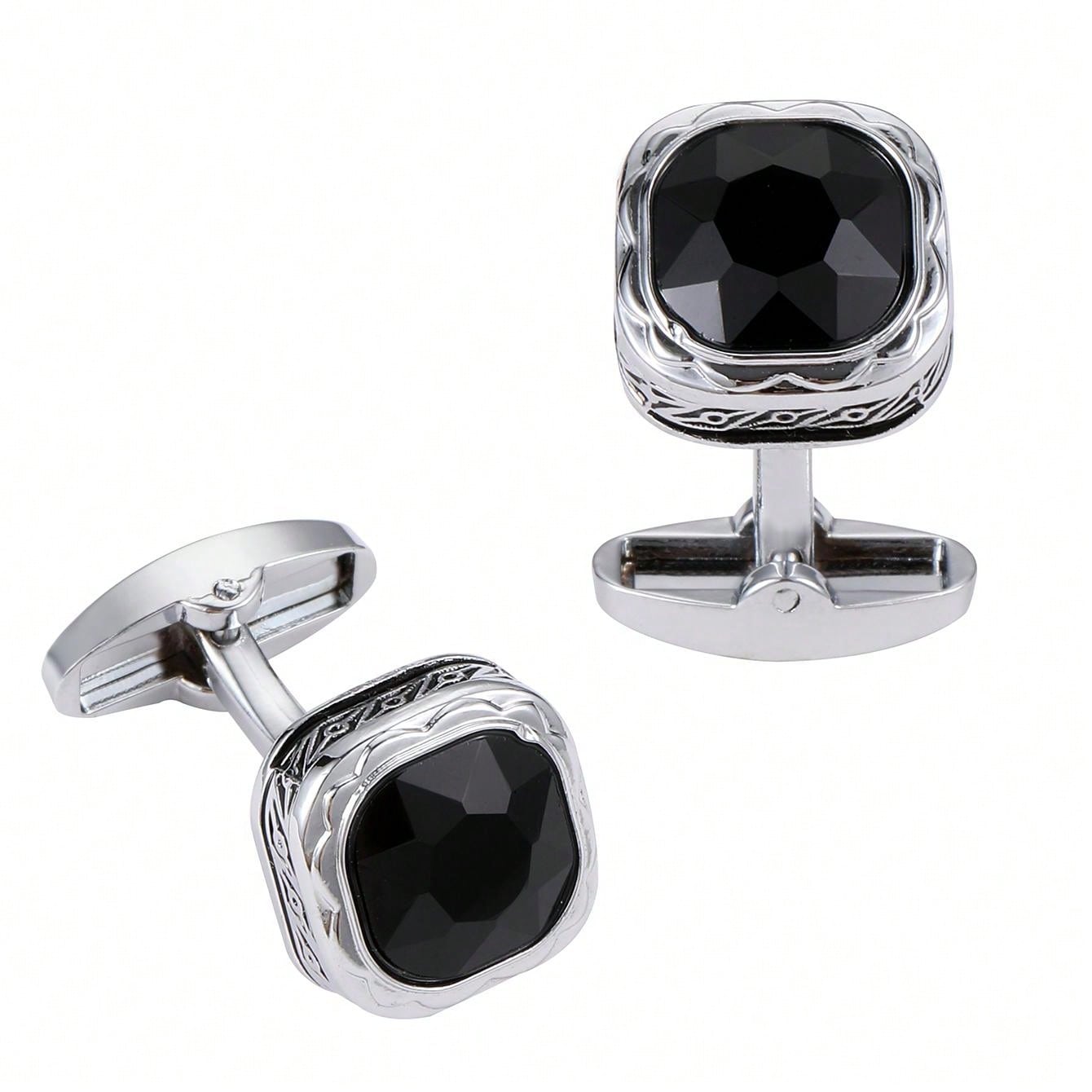 1pair Vintage Fashionable Black Crystal Cufflinks | SHEIN UK