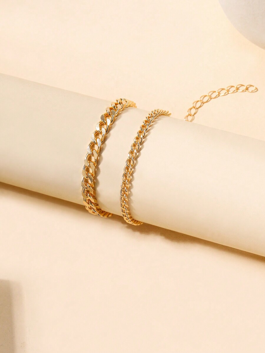 2pcs/set Vintage & Fashionable Simple Chain Style Double Layer Anklet ...