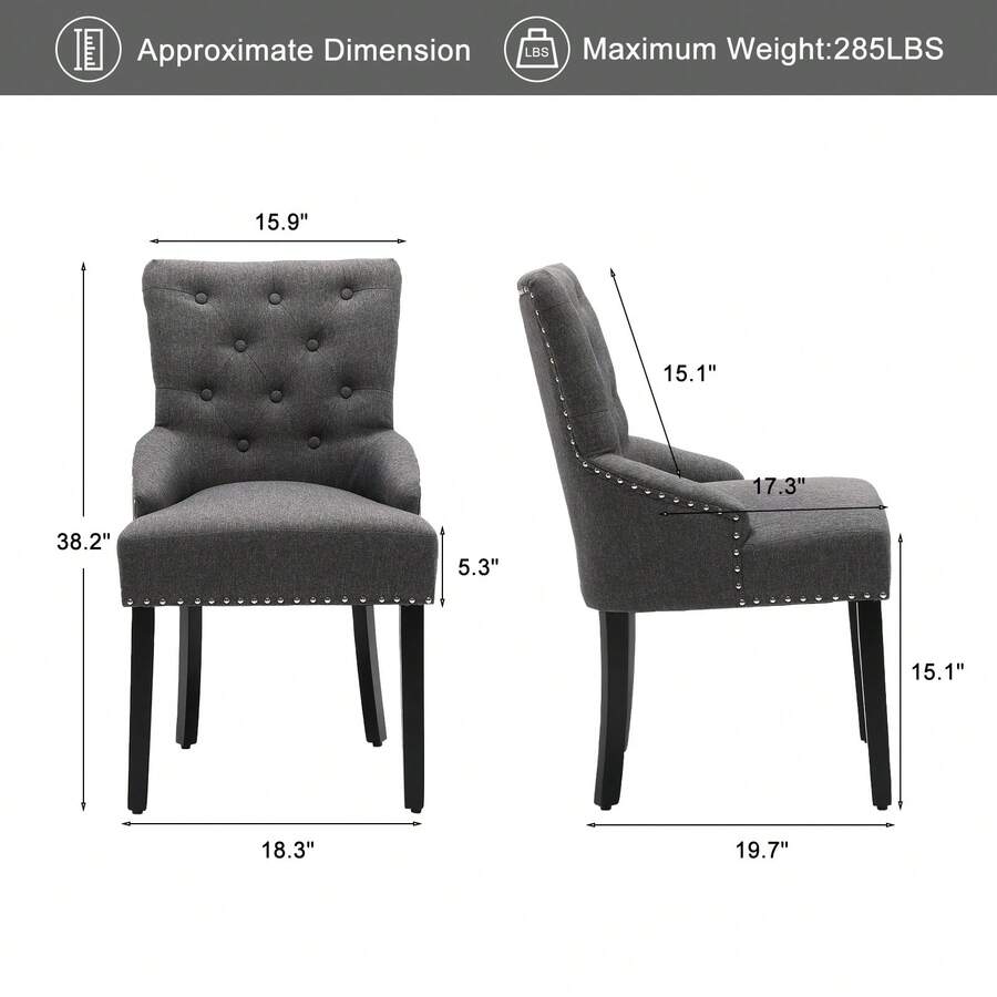 Fumahaus Dining Chairs Upholstered Button-Tufted Side Nailhead Trim ...