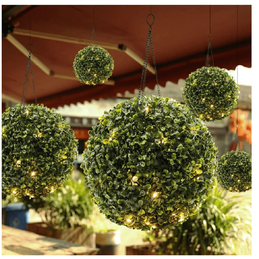 Solar Powered LED Artificial Topiary Ball Decorative Pre-Lit Faux ...