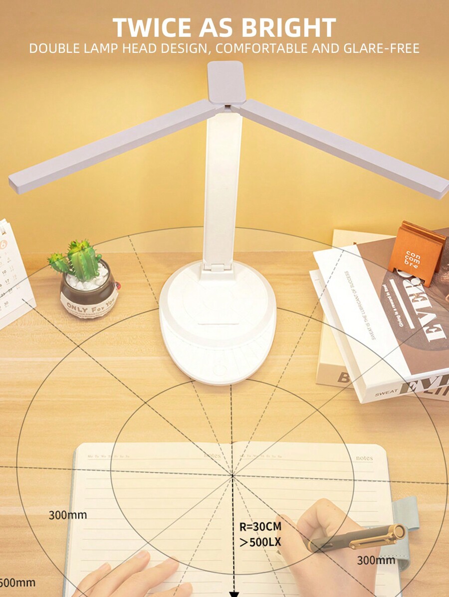 Double-Headed Foldable LED Desk Lamp, USB Charging, White Eye ...