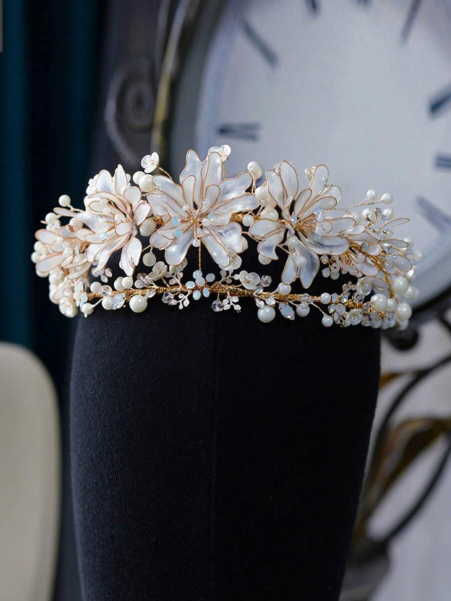 White Luxury Sweet Liquid Flower Bridal Headpiece Crown | SHEIN USA