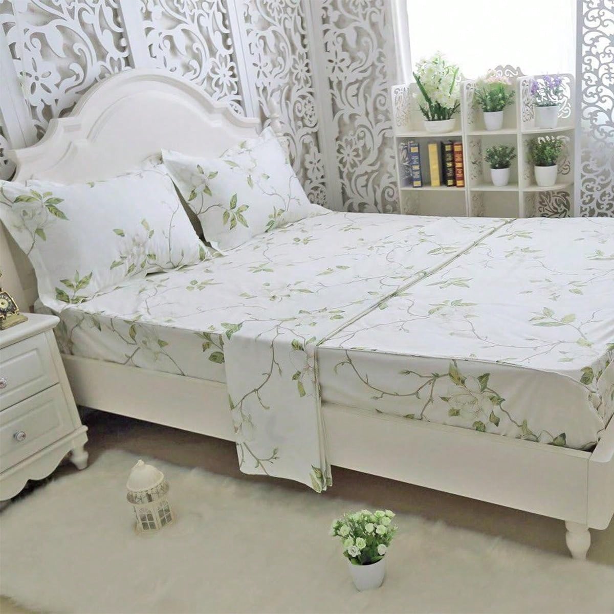 White Floral Print Bed Sheet Sets 4-Piece | SHEIN USA