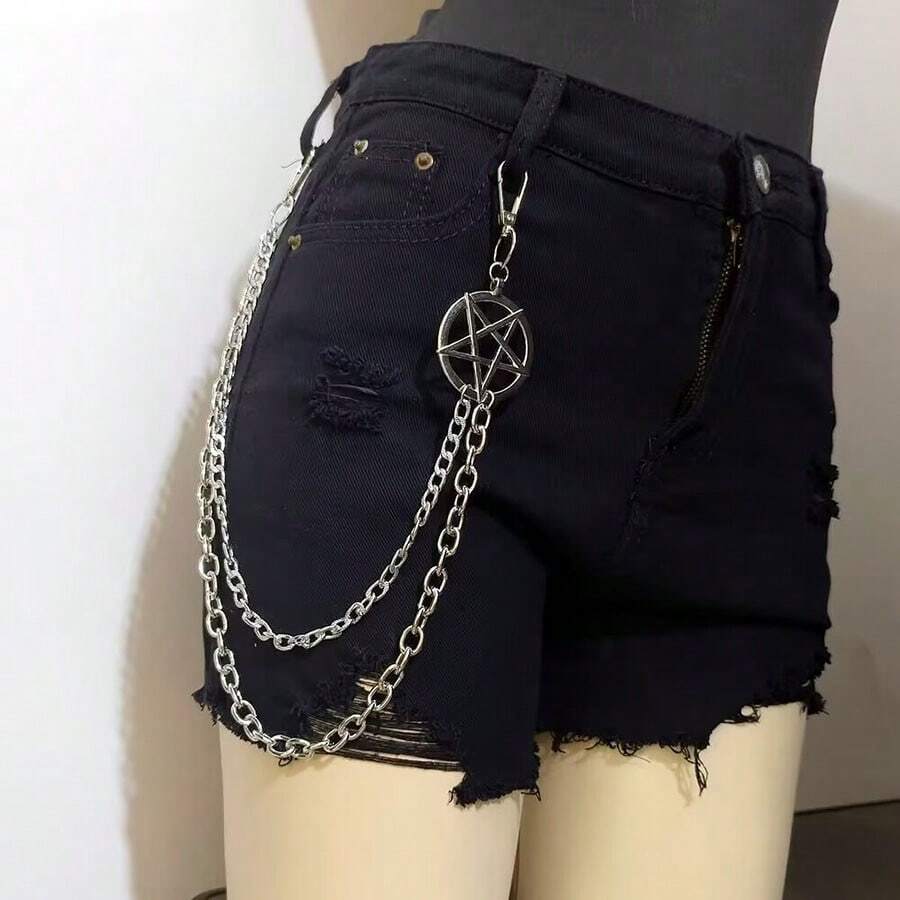 Street 1pc Punk Style Pant Chain With Pentagram Shaped Keychain: Gothic ...