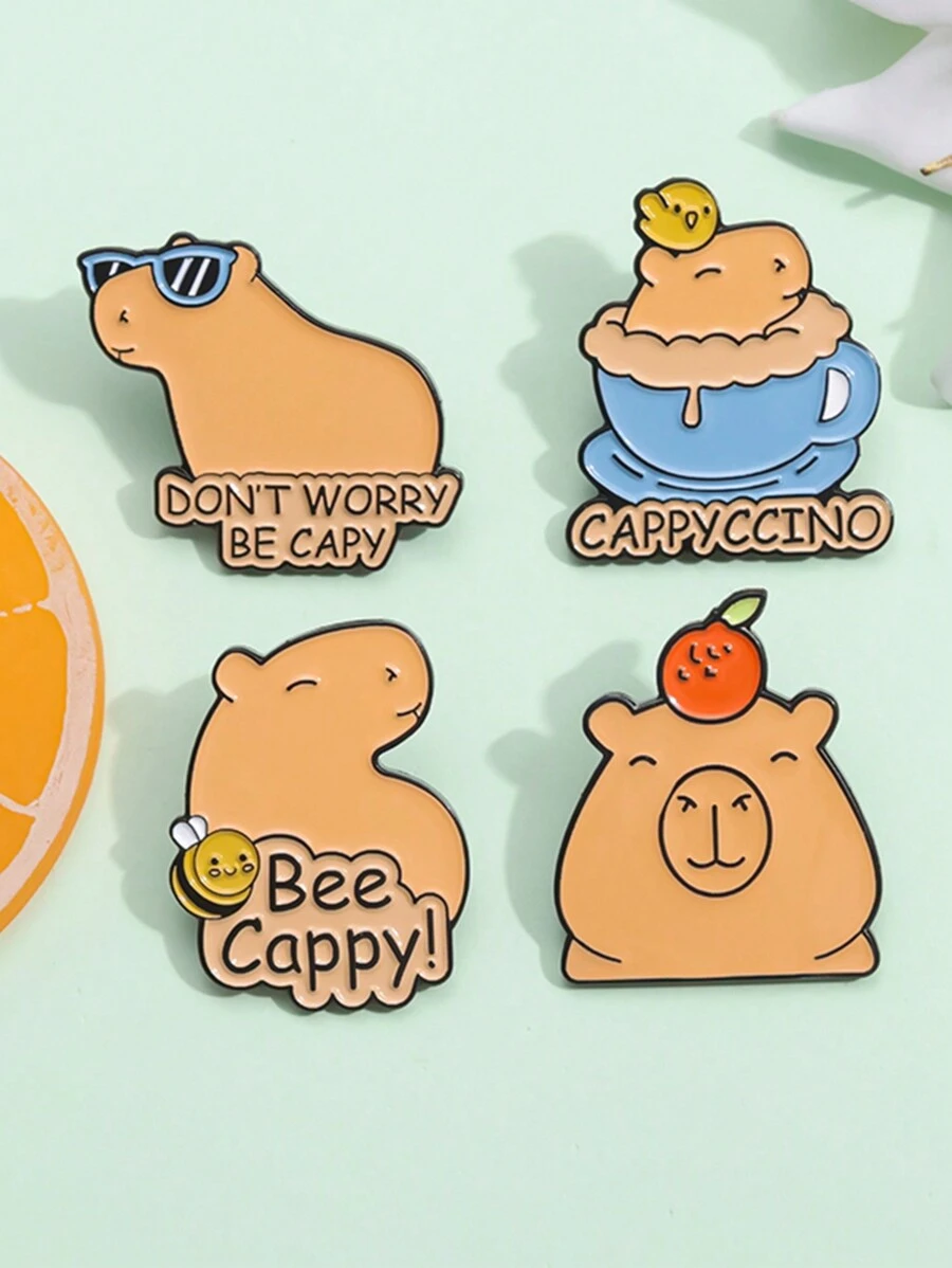 4pcs Cute Capybara Enamel Pins Custom Don't Worry Be Capy Brooches ...