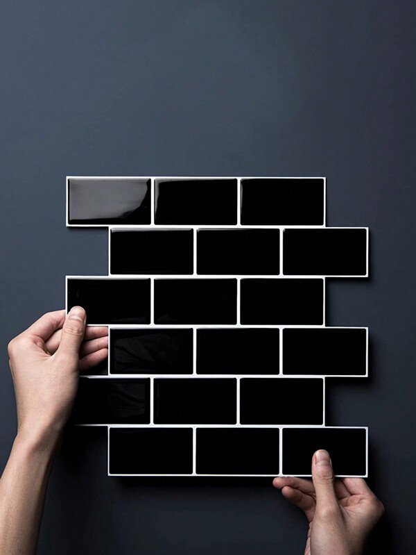 10-Sheet Black Subway Tiles Self Adhesive Kitchen Splashbacks, Peel and ...