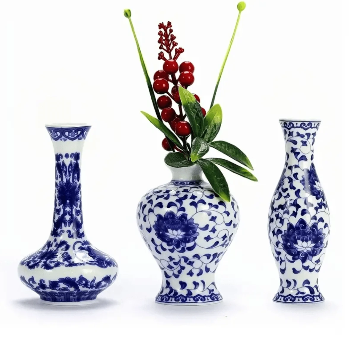 A Set Of 3/5 Chinese Style Blue And White Porcelain Vases, Handmade ...