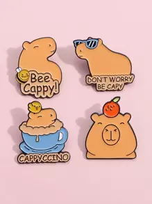 4pcs Cute Capybara Enamel Pins Custom Don't Worry Be Capy Brooches ...