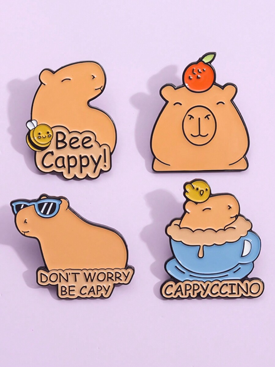 4pcs Cute Capybara Enamel Pins Custom Don't Worry Be Capy Brooches ...