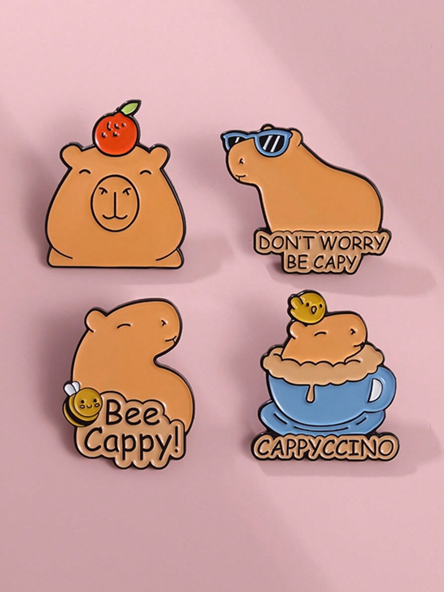 4pcs Cute Capybara Enamel Pins Custom Don't Worry Be Capy Brooches ...