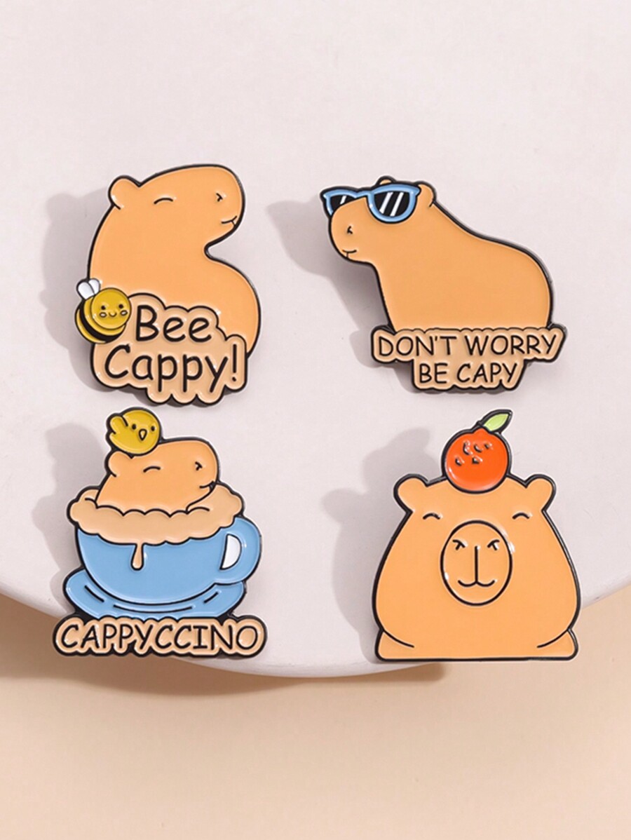 4pcs Cute Capybara Enamel Pins Custom Don't Worry Be Capy Brooches ...