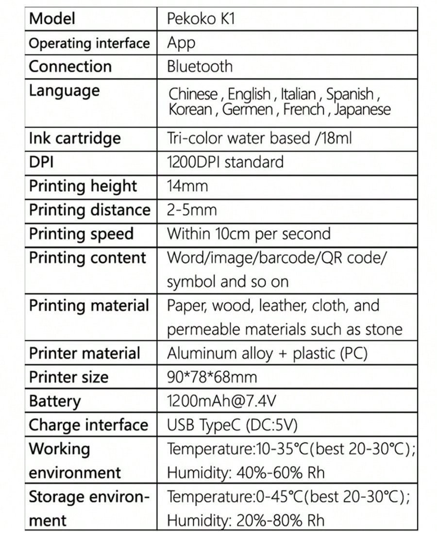 1200DPI Pekoko Portable Mobile Color Inkjet Printer Handheld Thermal ...