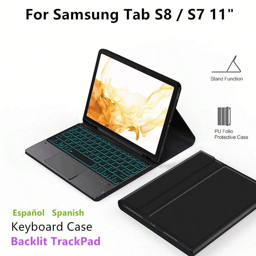 Spanish Backlit TrackPad Keyboard Case Cover Compatible With Samsung ...