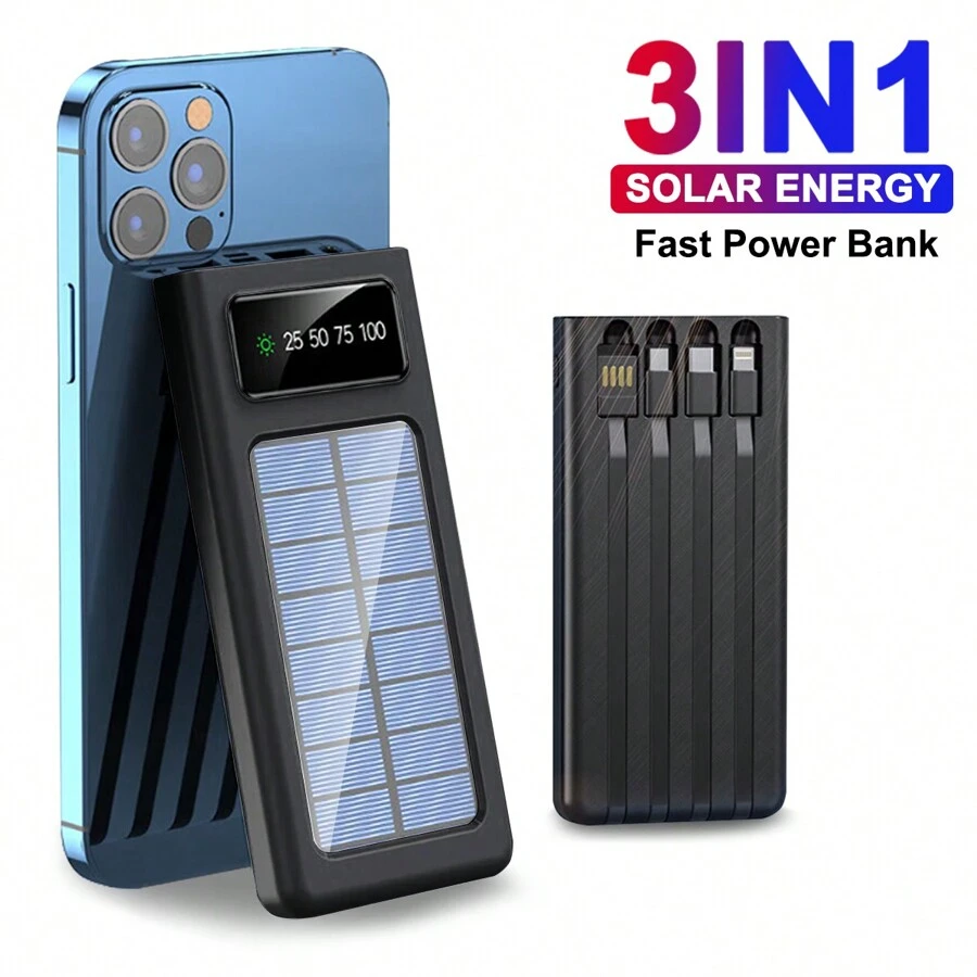 Solar Energy Power Bank High-Capacity 10000mAh/20000mAh With Cable For ...