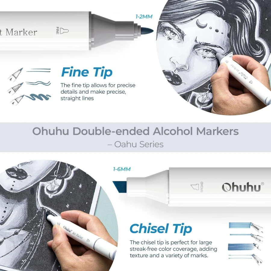 Ohuhu Markers Gray Tone- Double Tipped Art Marker Set for Artist Adults ...