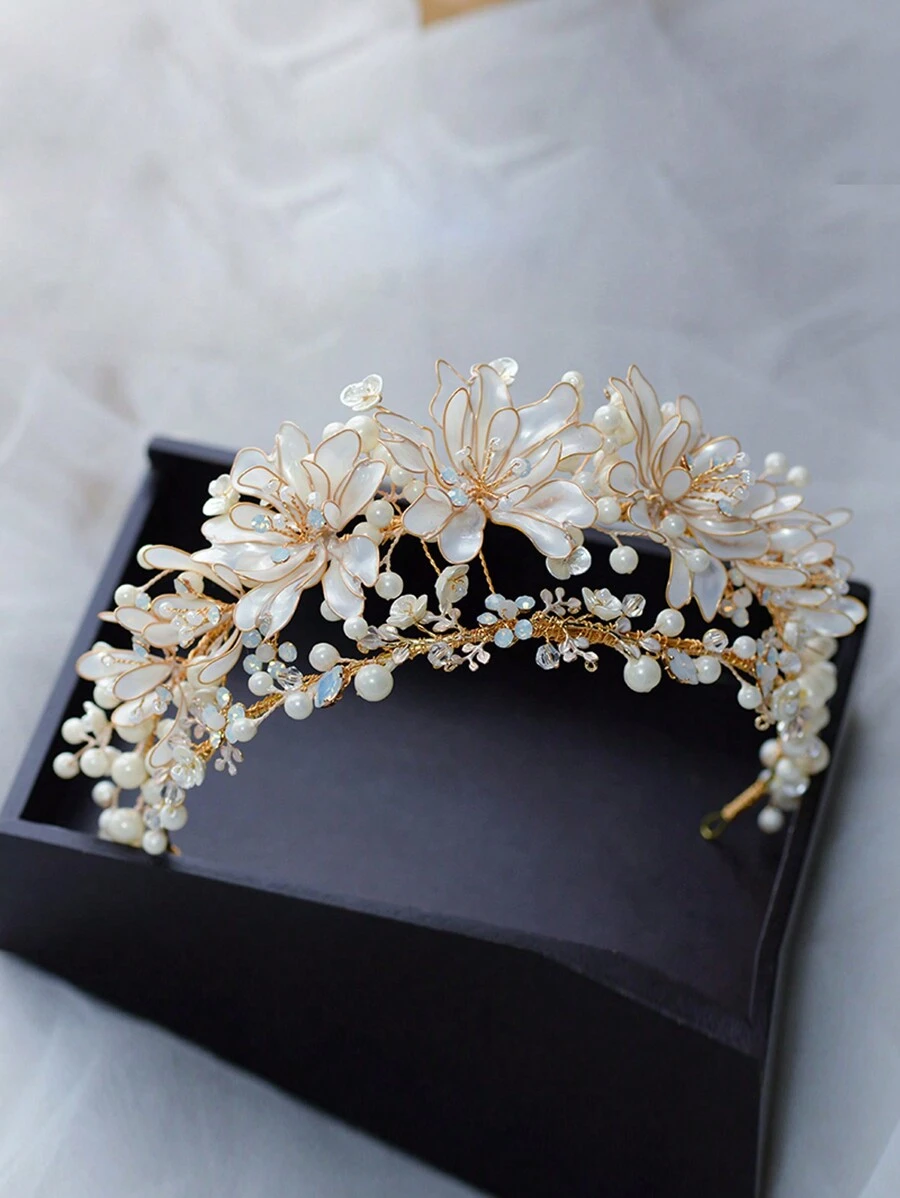 White Luxury Sweet Liquid Flower Bridal Headpiece Crown | SHEIN USA