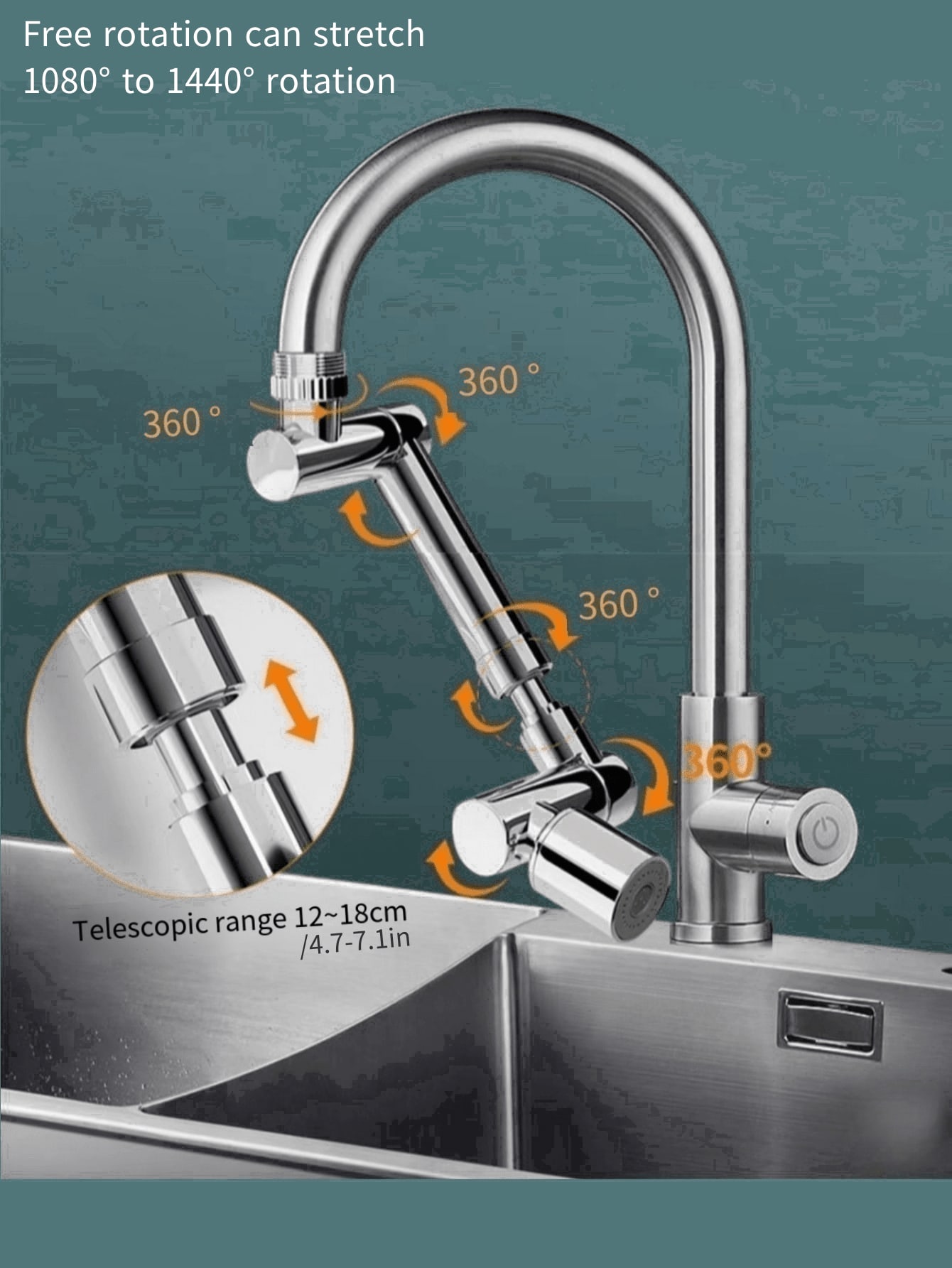 One, 1,440° rotating mechanical arm universal faucet, extendable nozzle ...