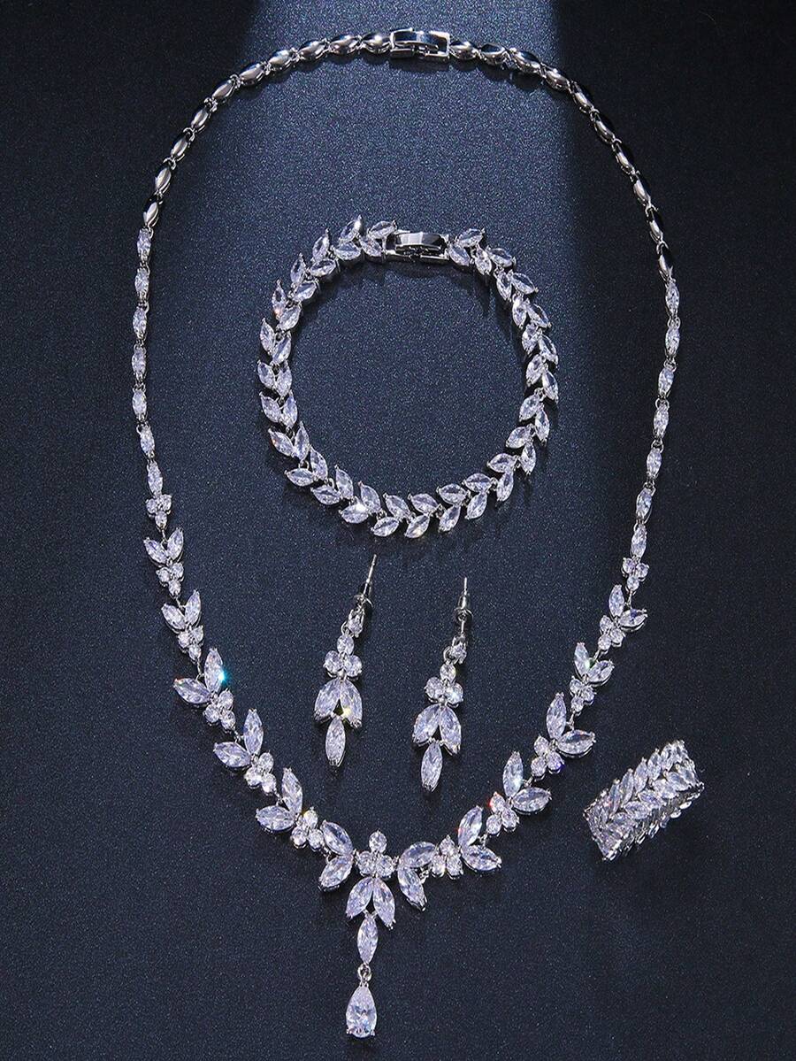 4pcs Korean Style Bridal Accessory Set With Aaa Cubic Zirconia ...