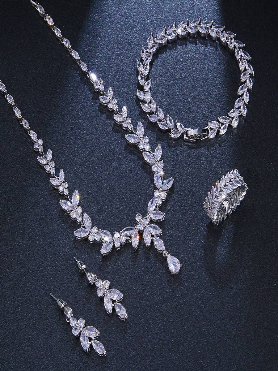 4pcs Korean Style Bridal Accessory Set With Aaa Cubic Zirconia ...