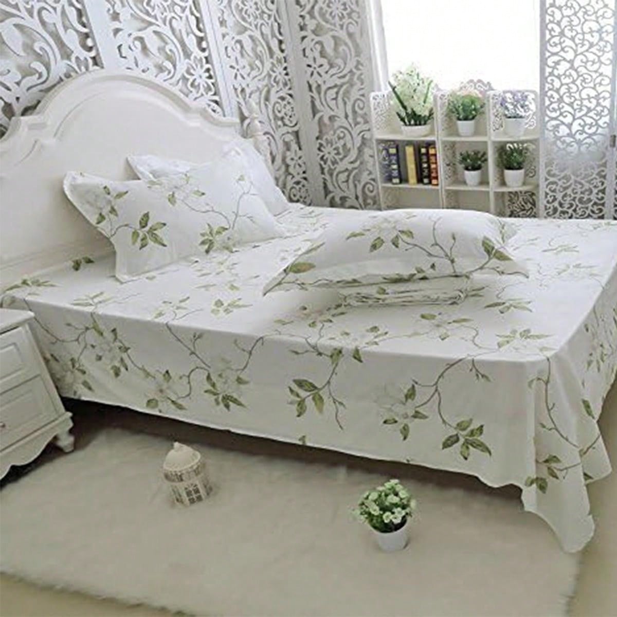 White Floral Print Bed Sheet Sets 4-Piece | SHEIN USA