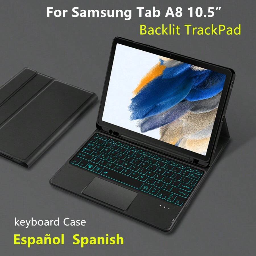 Backlit Spanish TrackPad Keyboard Case Book Cover Compatible With ...