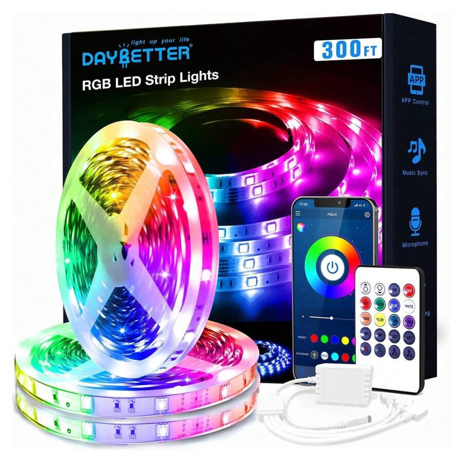 DAYBETTER 5050 RGB Infrared Remote Control Led Strip Lights (300FT ...
