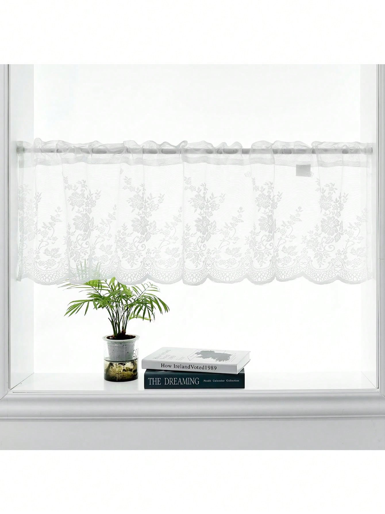 Flower White Valances Pastoral Embroidery Lace Valance Semi Sheer Lace ...