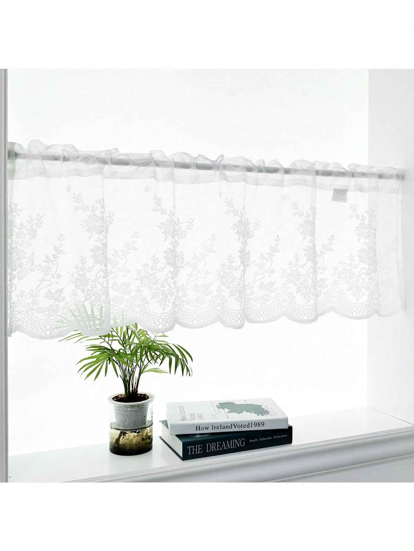 Flower White Valances Pastoral Embroidery Lace Valance Semi Sheer Lace ...