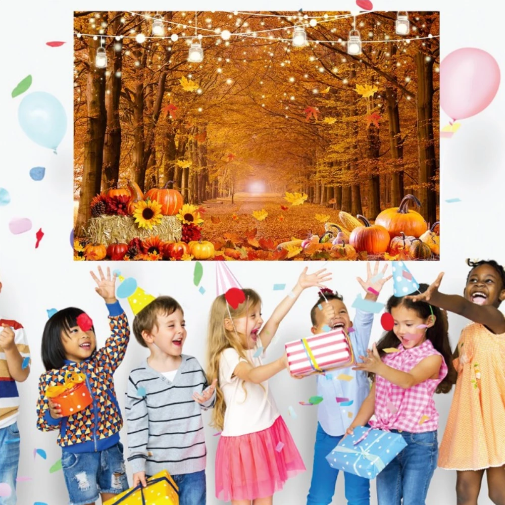 Autumn Forest Pumpkin Thanksgiving Background Fabric For Party ...