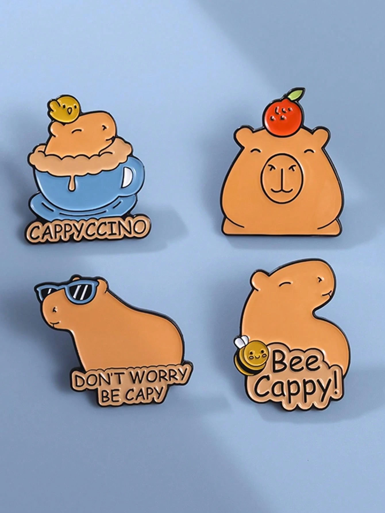 4pcs Cute Capybara Enamel Pins Custom Don't Worry Be Capy Brooches ...