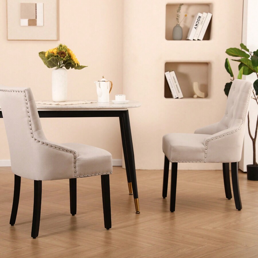 Fumahaus Dining Chairs Upholstered Button-Tufted Side Nailhead Trim ...