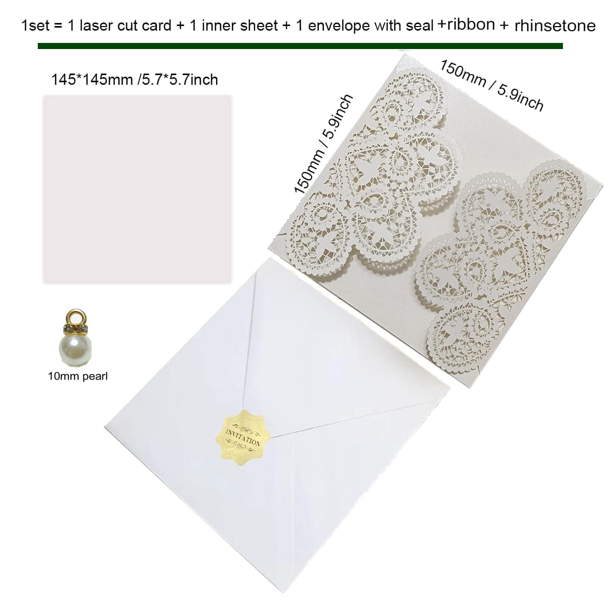 10 Set Ivory Lace Wedding Invitation Cards With Blank Sheet And ...