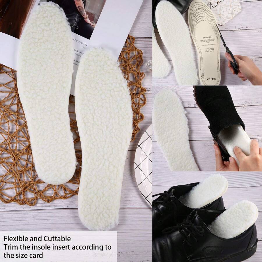 2 Pairs Wool Shoe Insoles for Cold Weather Cut to Size Fluffy Shoes ...