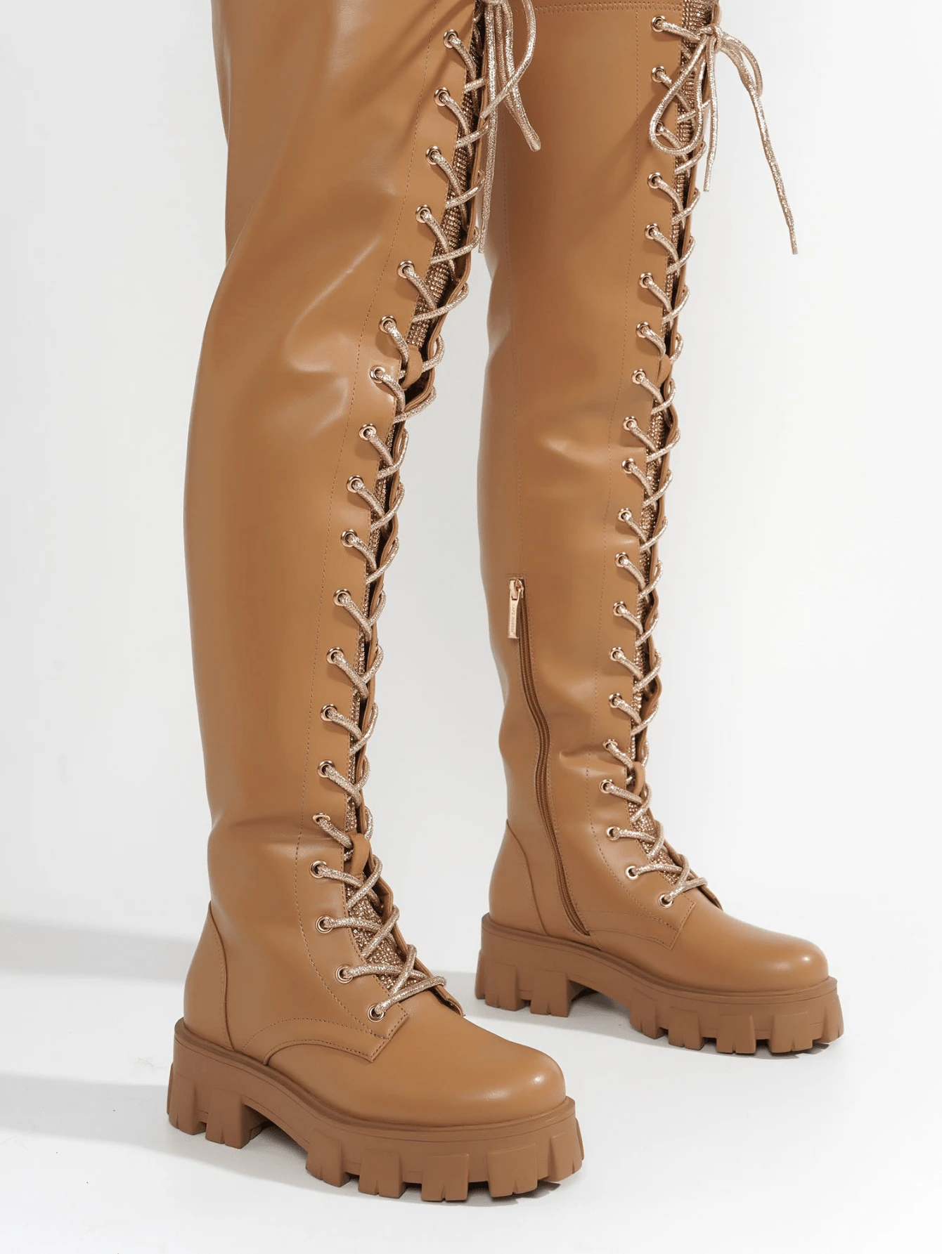 Cape Robbin Boxi Women's Rhinestone Lug Platform Thigh-High Boots ...