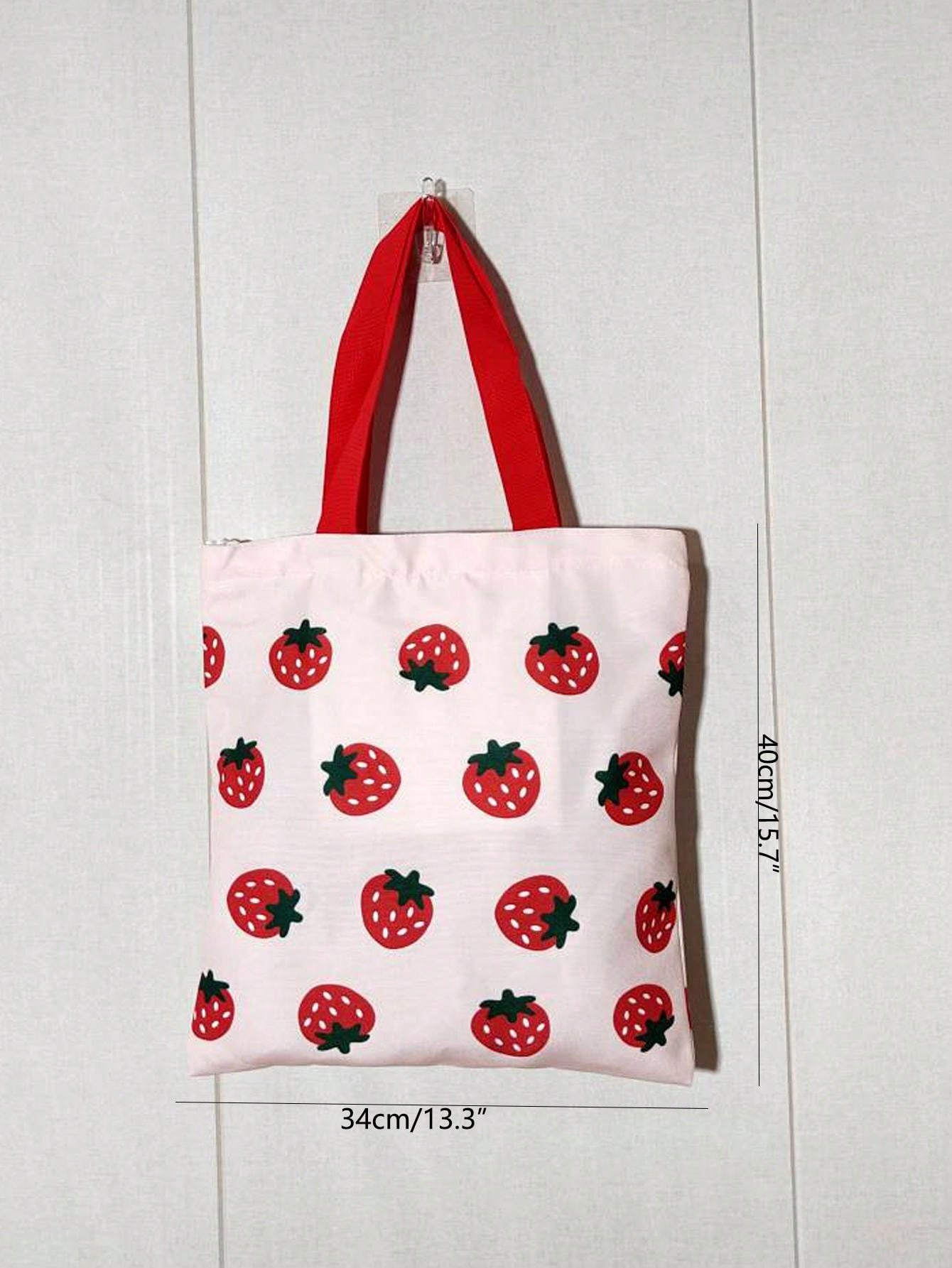1 bolso de mano reversible de lona con forma de fresa, color rosa claro ...