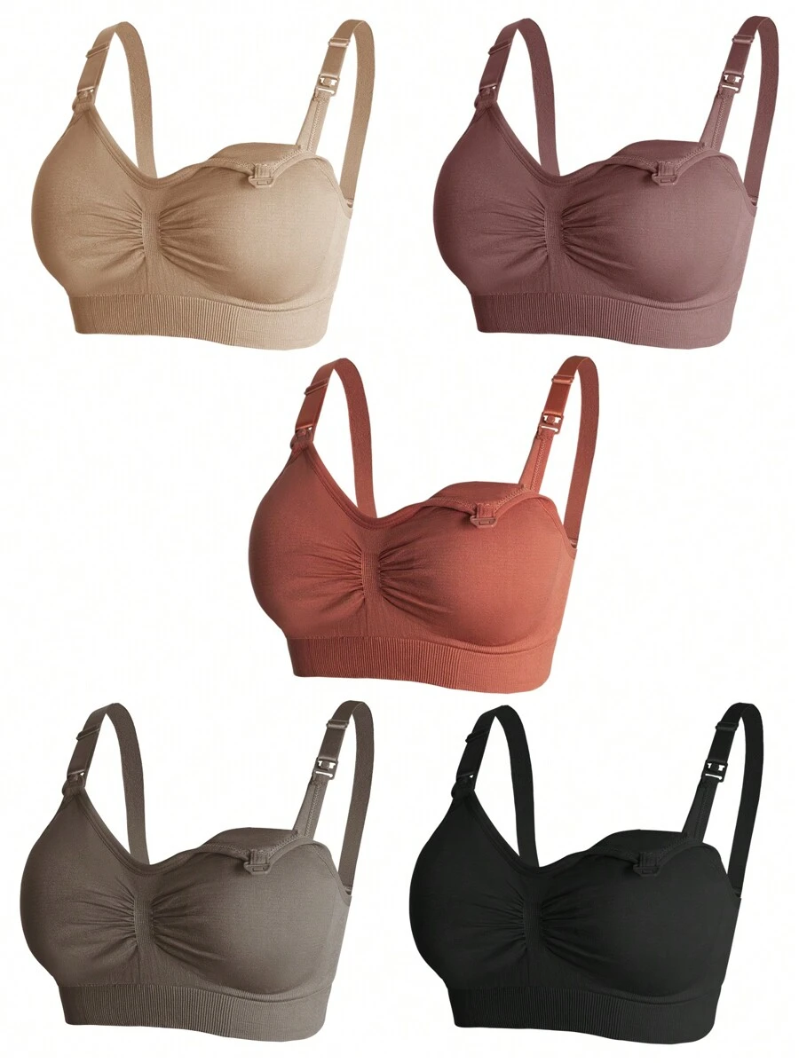 5pcs Nylon Maternity Nursing Bras In Multiple Colors For Mother | SHEIN USA