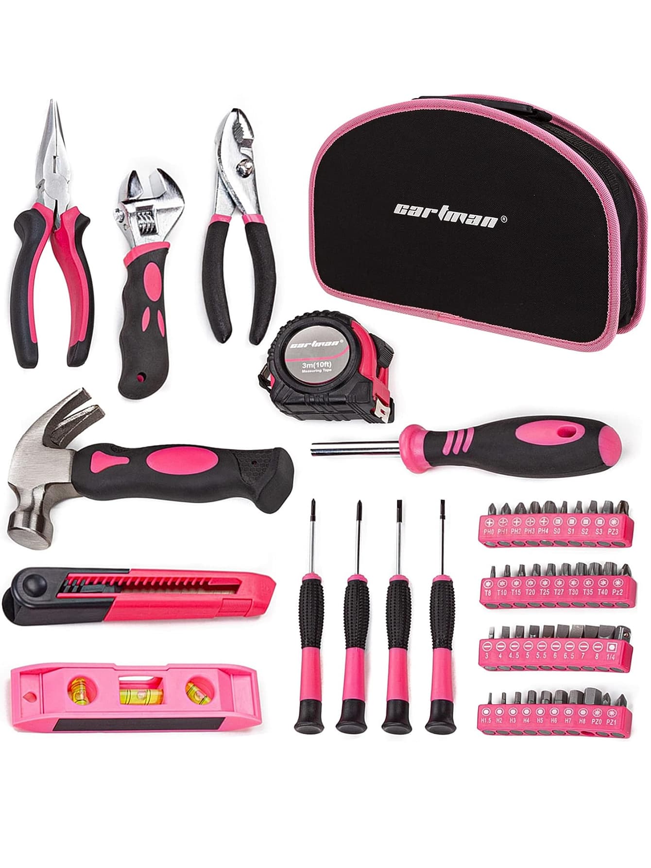 CARTMAN 52 Piece Tool Set Ladies Hand Tool Set with Easy Carrying Round ...
