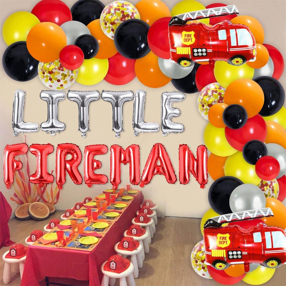 77PCS Little Fireman Party Decoration Red Orange Yellow Latex Balloons ...