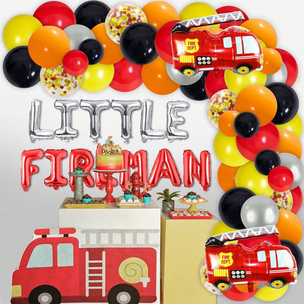 77PCS Little Fireman Party Decoration Red Orange Yellow Latex Balloons ...