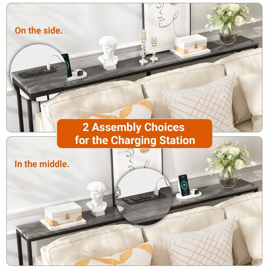 SUPERJARE 70 Inch Console Table with Power Outlets, Narrow Sofa Table ...