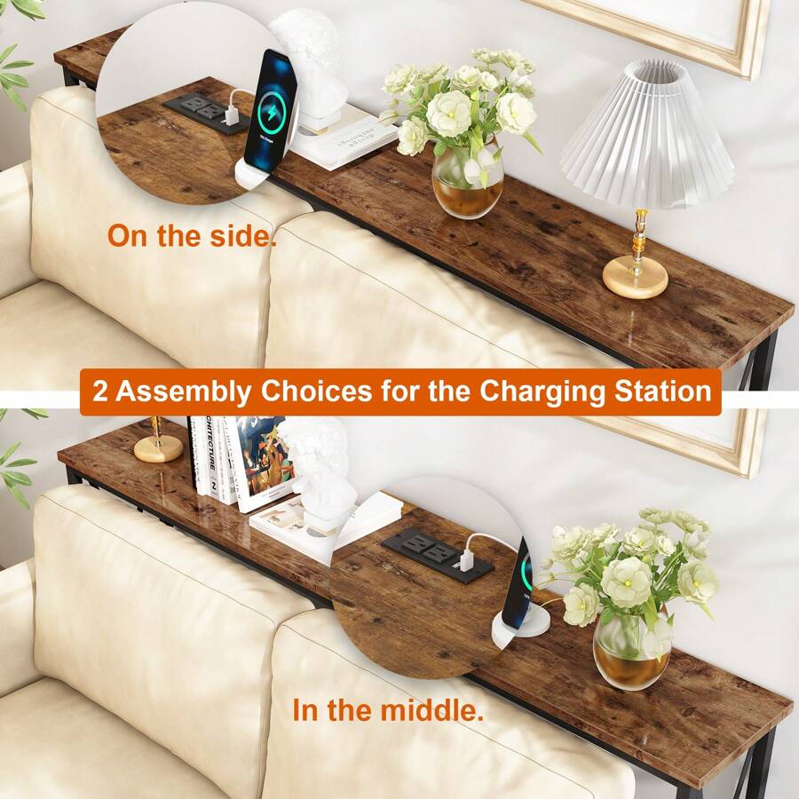 SUPERJARE 70 Inch Console Table with Outlet, Extra Long Sofa Table ...
