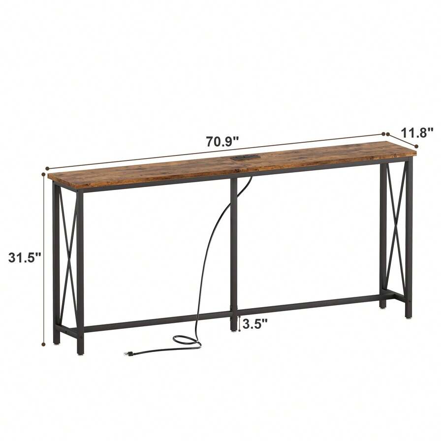 SUPERJARE 70 Inch Console Table with Outlet, Extra Long Sofa Table ...