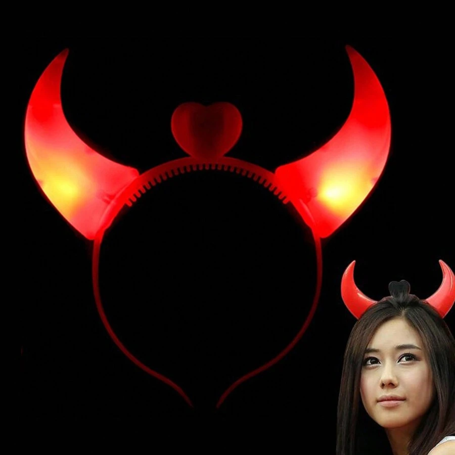 Led Devil Horns Glow Headband, Luminous Bull Horns Decor Headpiece For ...