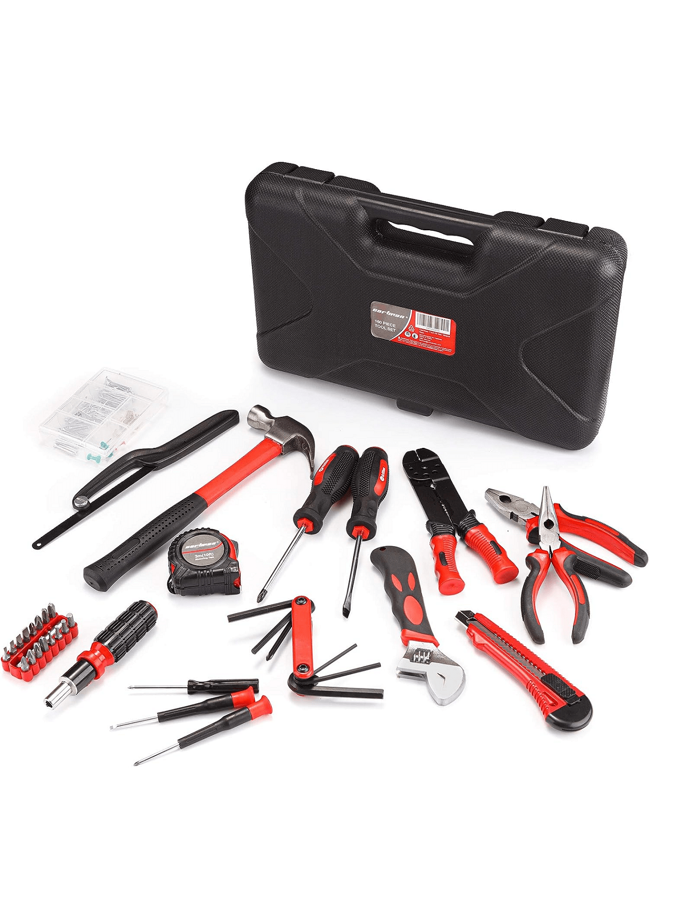 CARTMAN 160 Piece General Household Hand Tool Set Kit with Plastic ...