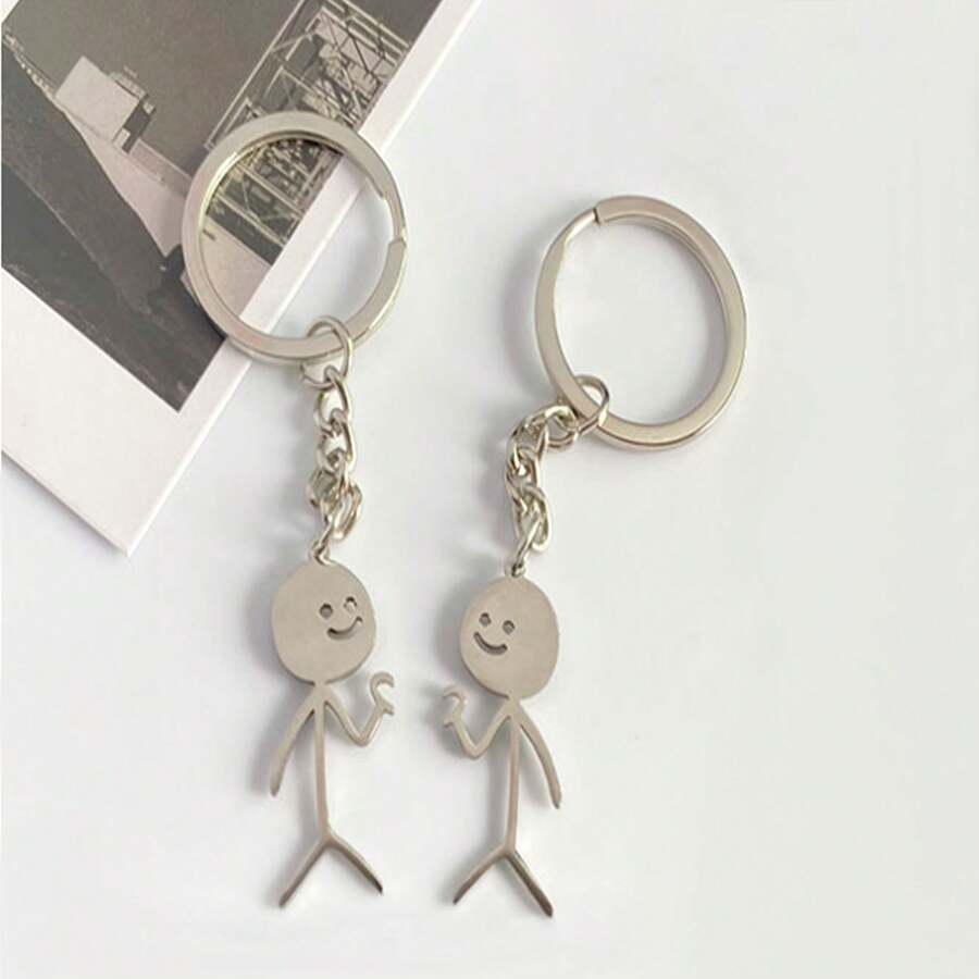 1 Pair Cartoon Matchstick Figured Lovers Keychain, Cute Heart Shaped ...